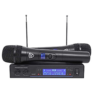 NYC Acoustics X-Tower Dual 4" Bluetooth Speaker w/Sound Activated LED's+Remote Bundle with Rockville RWM1203VH VHF Wireless Dual Handheld Microphone System/Digital Display