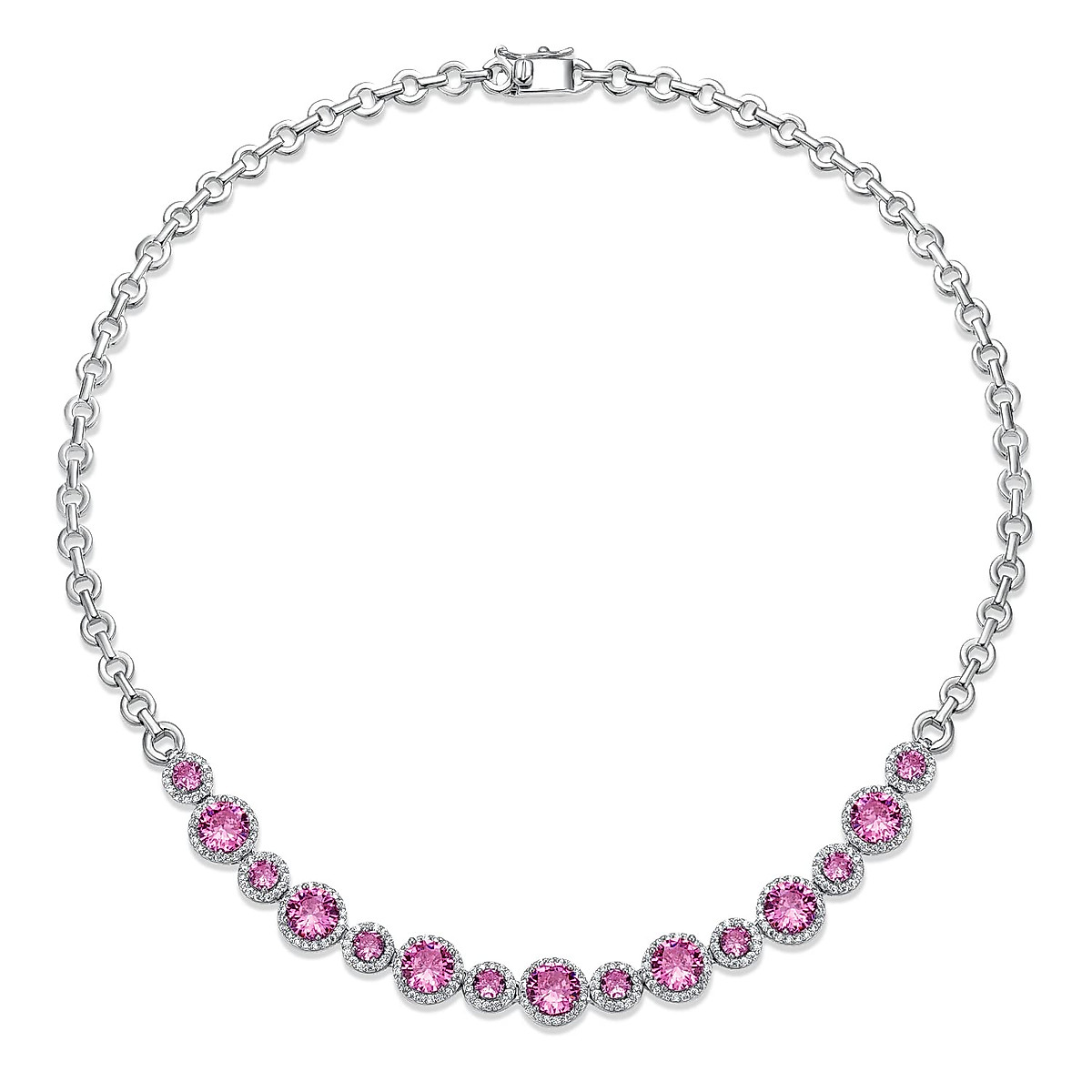 Gemsme 18k White Gold Plated Halo Cubic Zirconia Necklace Faux Pink Diamond Necklace for Women 16 inch