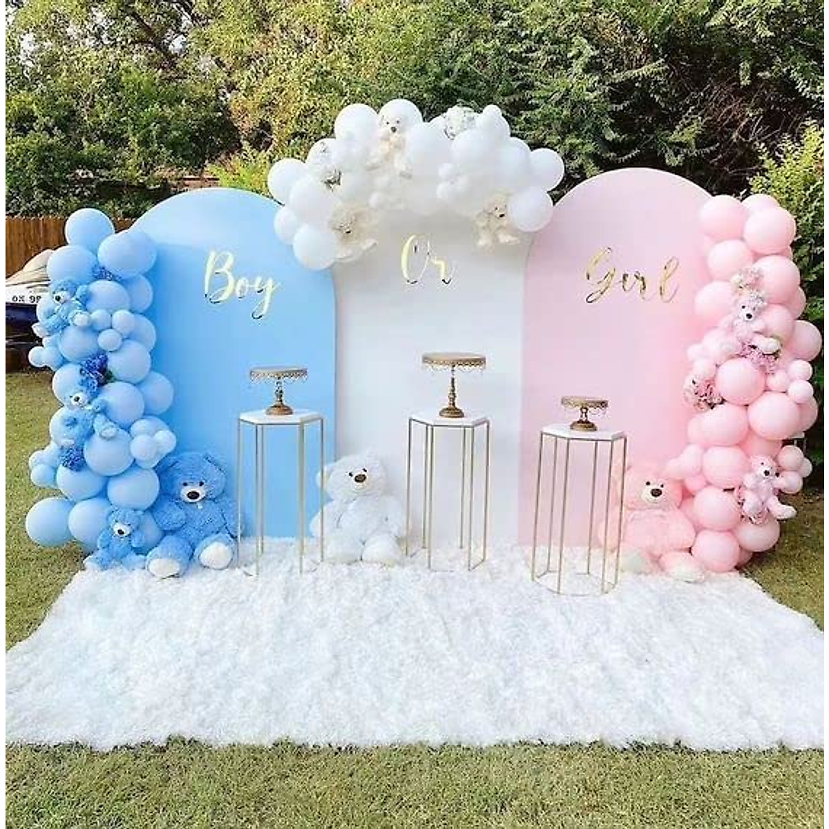 Pink and Blue Latex Balloons, 50 Pack 12 inch Pink Blue White Party Balloons with 33ft Ribbon for Gender Reveal Baby Shower Birthday Bridal Shower Wedding Party Decorations Supplies