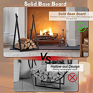 Goplus 16” Triangle Firewood Rack, Outdoor Small Decorative Firewood Holder with Raised Base, Firewood Storage Carrier Log Rack for Indoor Fireplace, Fire Pit, Wood Stove