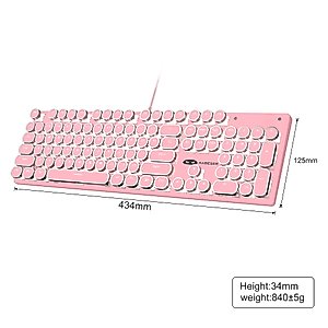 Typewriter Style Mechanical Gaming Keyboard, Pink Punk Gaming Keyboard with White Backlit, 104 Keys Blue Switch Wired Cute Keyboard, Round Keycaps for Windows/Mac/PC