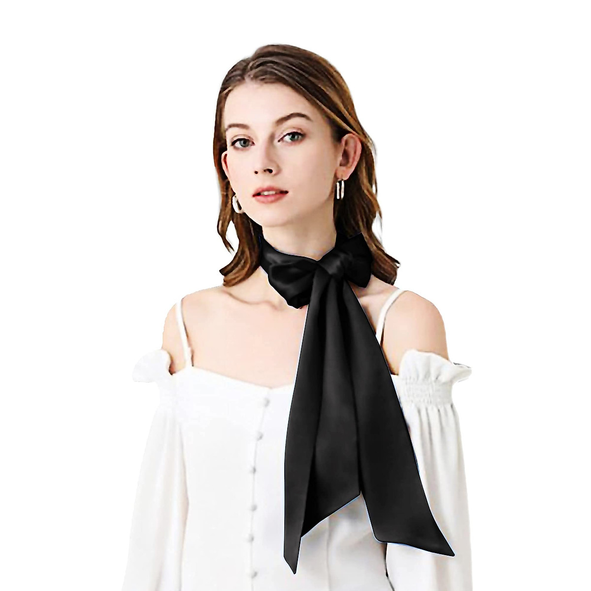 YILANFULL Silk Head Scarf for Women Silk Scarf 35'' Black Head Wrap Scarf Gifts for Mom Lightweight Head Scarves Square Bandanas