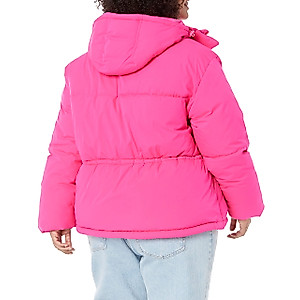 Amazon Essentials Women's Short Waisted Puffer Jacket (Available in Plus Size), Neon Pink, Large