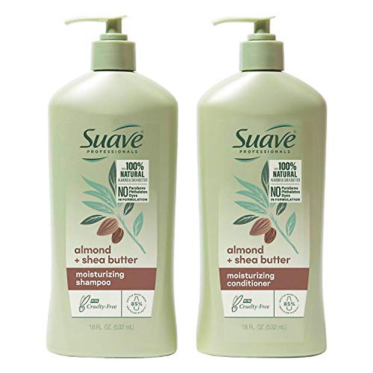 Suave Professionals Moisturizing Shampoo and Conditioner for Dry Hair Almond and Shea Butter Paraben-free and Dye-free 28 oz 2 Count