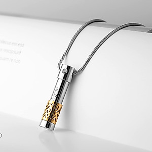 STWTR Cremation Jewelry Cylindrical Pendant Necklace, used for female ashes, men's flower souvenir commemorative jewelry, used for human pet urn pendant (C)