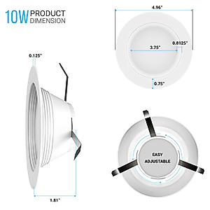 LEDMyplace 4 inch 10W Round Dimmable Retrofit LED Recessed Downlight, Pack of 4, 3000K Warm White, 650 Lumens, Replace of 35W, Baffle Trim Can Lights for Ceiling, Indoor Lighting for Home, Kitchen