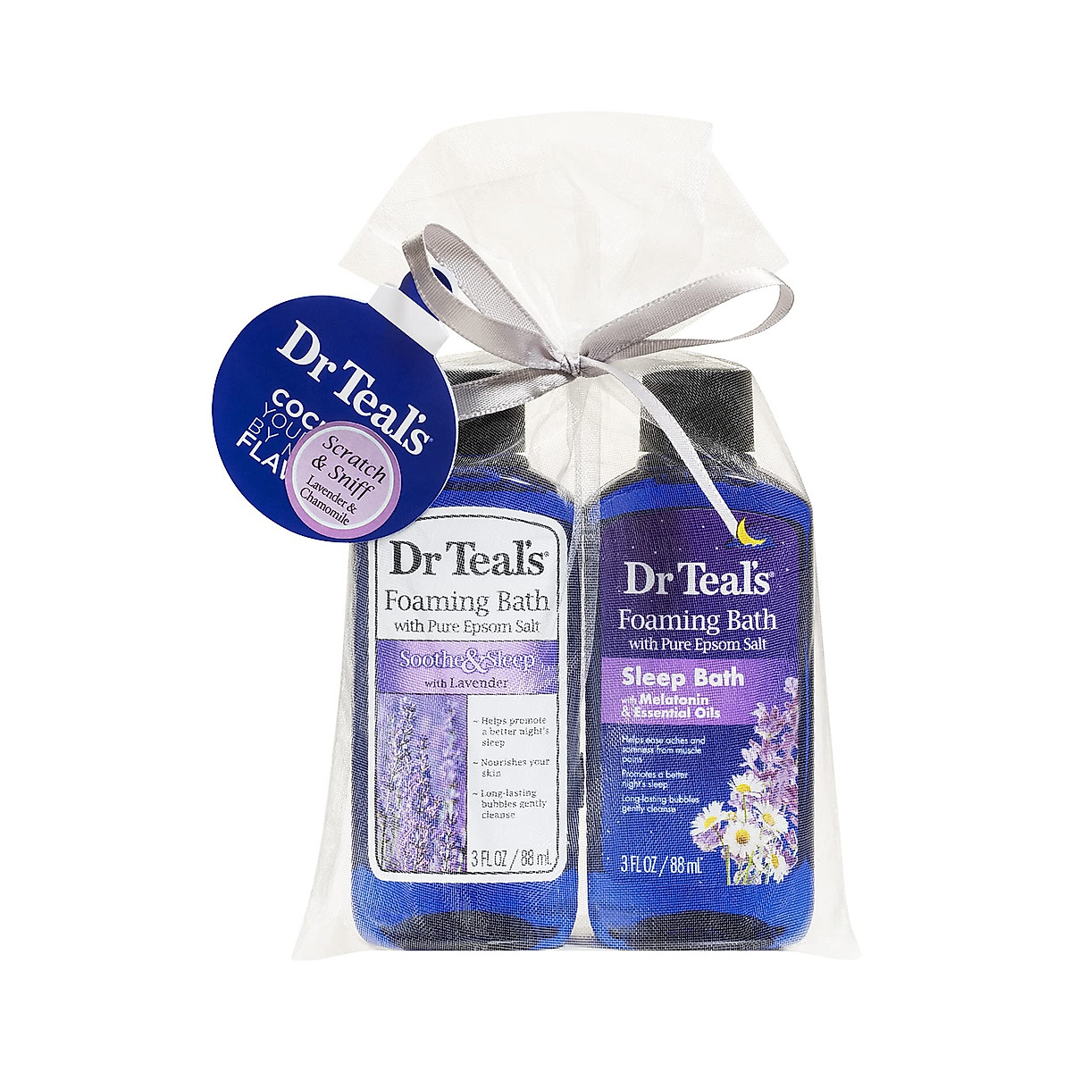 Dr Teal's Foaming Bath Holiday Gift Combo Pack (6 fl oz Total), Soothe & Sleep with Lavender, and Sleep Bath with Melatonin. Treat Your Skin, Your Senses, and Your Stress.