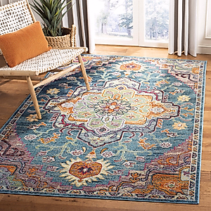 SAFAVIEH Crystal Collection Area Rug - 5' x 8', Teal & Rose, Medallion Distressed Design, Non-Shedding & Easy Care, Ideal for High Traffic Areas in Living Room, Bedroom (CRS501T)