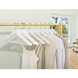 Amber Home Solid Wood Suit Coat Hangers 30 Pack, Smooth White Finish Wooden Dress Hangers with Non Slip Pant Bar, Clothes Hangers with Gold Hook & Notches for Jacket, Pant, Shirt (White+Gold, 30)