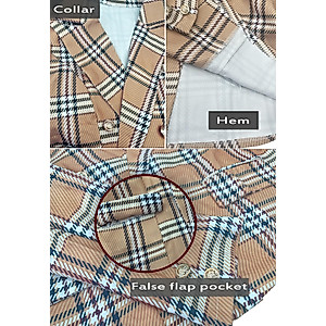 futurino Women's Casual Blazer Front Open Long Sleeve, Double Breasted Blazer Vintage Print Plaid Slim Suit for Women Khaki