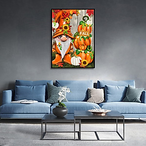 Akahllc Gnome Diamond Painting Kits for Adult, Pumpkin Diamond Art Kits for Adults 5D DIY Diamond Dots Gem Art and Crafts Thanksgiving Decoration 12x16 inches