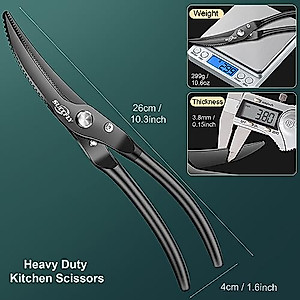Premium Kitchen Shears Heavy Duty, Kitchen Scissors Stainless Steel, Black Titanium Plated Ultra Sharp Food Scissors, Poultry Shears for Bone, Chicken, Meat, Fish, Anti-Slip Handle & Spring Loaded