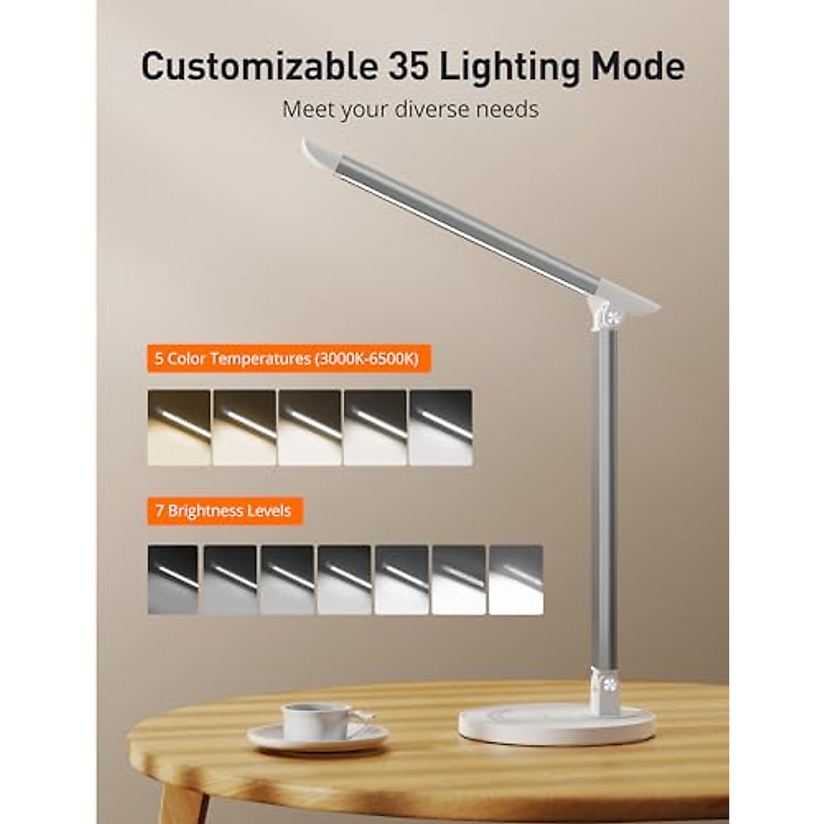 soysout LED Desk Lamp, Eye-Caring Table Lamp with USB Charging Port, 35 Lighting Modes, Touch/Memory Function, Dimmable Reading Lamp Task Lamp Desk Lamps for Home Office(White)