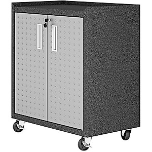 Pemberly Row Metal 2 Door Mobile Garage Storage Cabinet with Lock in Gray