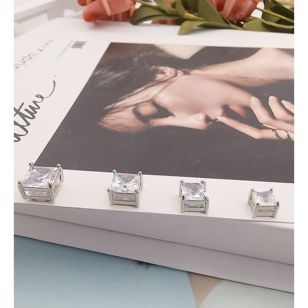 WAINIS 8 Pairs Stainless Steel Magnetic Stud Earrings for Men Women Non-piercing CZ Hypoallergenic Earrings 5-8mm