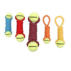 Mammoth Flossy Chews Twister Rope Toy with Tennis Balls – Premium Cotton-Poly Tug Toy for Dogs – Interactive Dog Tug Toy – Rope Dog Toy with Tennis Balls for Small Dogs - Mini 7.5" - Assorted Colors
