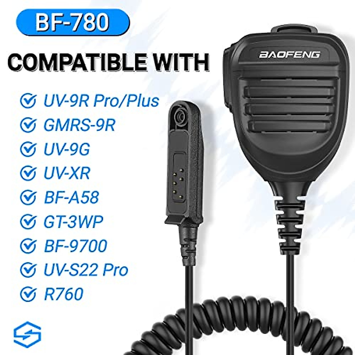 BAOFENG IP54 Waterproof Speaker Microphone Handheld Remote Shoulder Mic UV-9R UV-9R Plus UV-9RPRO UV-9G GMRS-9R UV-XR GT-3WP BF-A58 BF-9700 R760 Ham Waterproof Two Way Radio