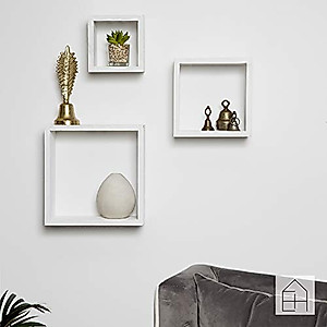 Everly Hart Collection Distressed White 3 Piece Floating Cube Wall Shelf