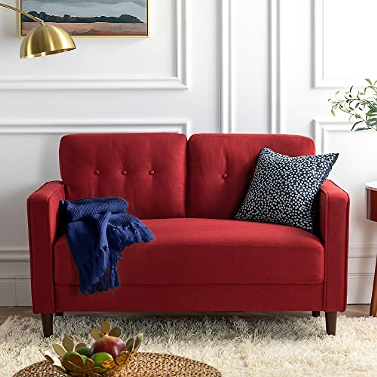ZINUS Mikhail Loveseat Sofa / Ruby Red Sofa / Button Tufted Cushions / Easy, Tool-Free Assembly