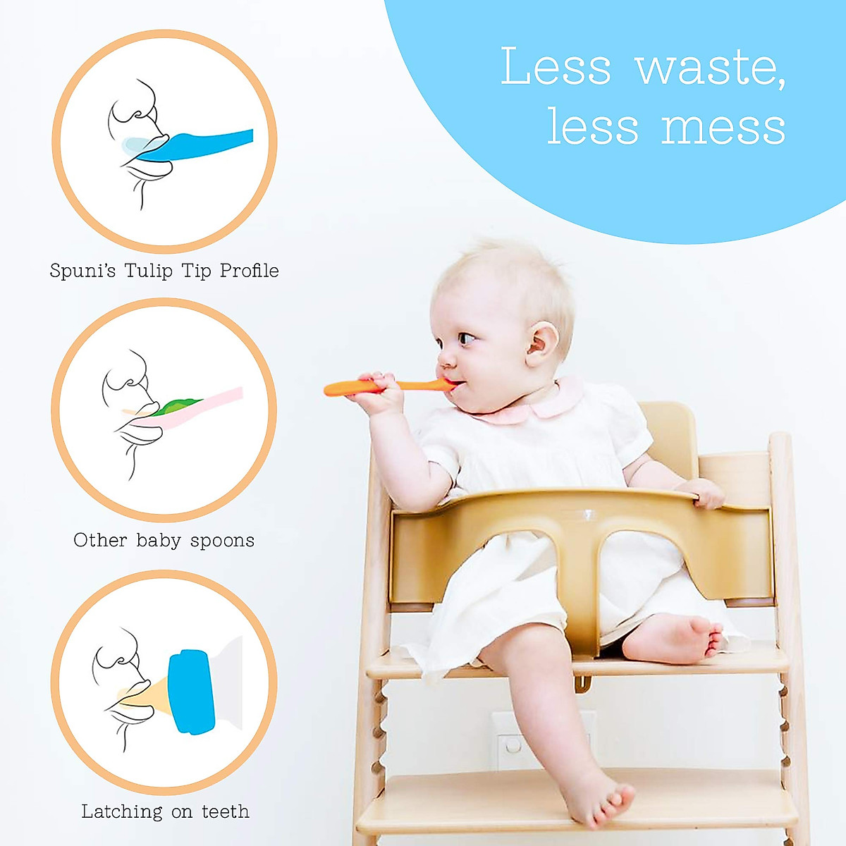 Spuni - Baby Spoon, Medical-Grade Soft Plastic Infant Feeder, Feeding Spoons for Babies (8 months+), Neon Green & Playful Pink, 2 Pack