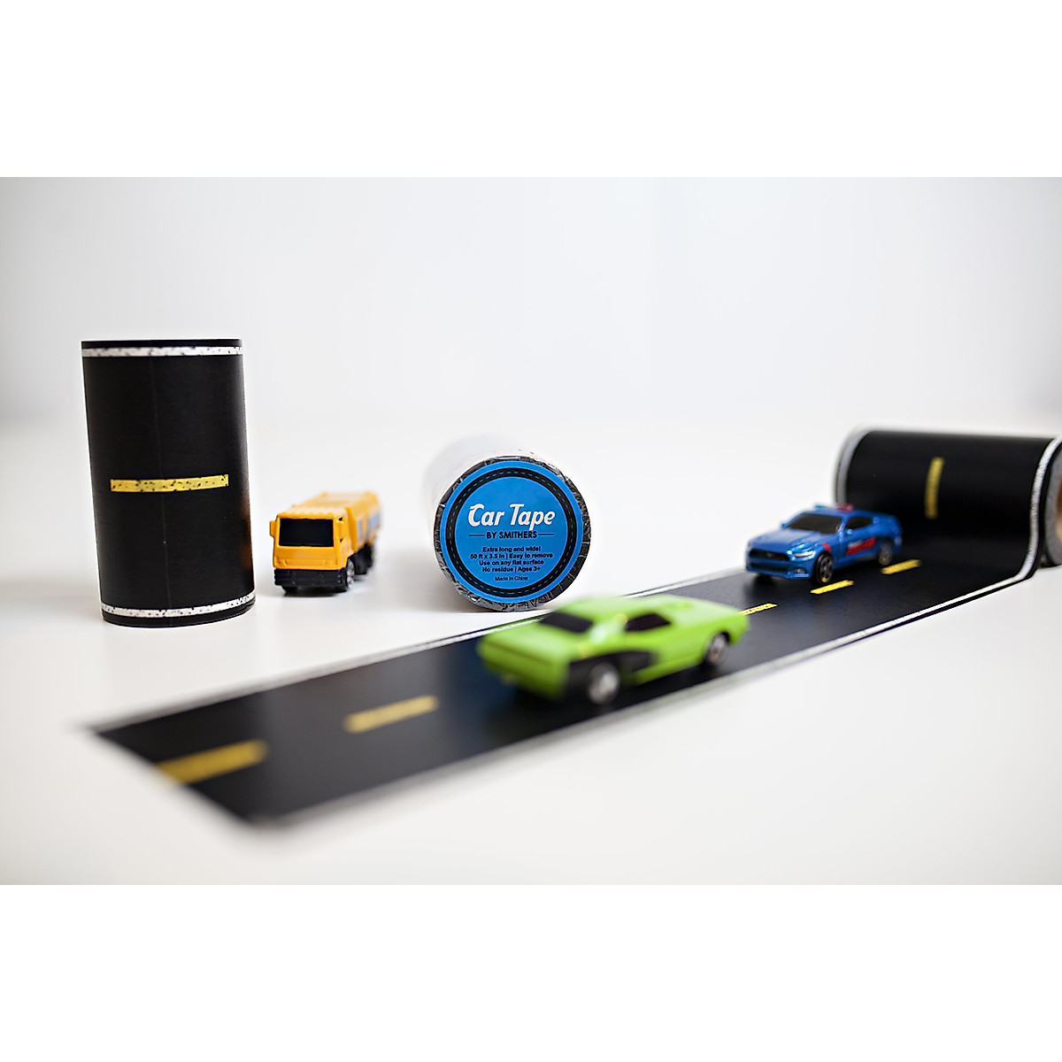 Car Tape, Extra Long and Wide! 3.5 in x 50 ft, Toy Car Road Tape Track for Kids, Great Accessory to Die Cast Cars and Train Sets. Sticker with Printed Street to Play on Floors.