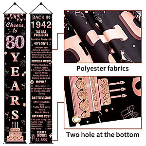 Pimvimcim 80th Birthday Door Banner Backdrop Decorations for Women, Rose Gold Cheers to 80 Years Back in 1942 Party Banner Supplies, Happy 80 Year Old Birthday Door Porch Sign Décor, Black