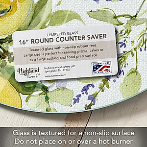 CounterArt Watercolor Lemons 4mm Heat Tolerant Round Tempered Glass Cutting Board 16" Round Manufactured in the USA Food Preparation Board, Cake Plate, Pizza Stand