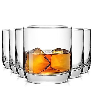 JoyJolt Faye Crystal Whiskey Glasses. Lowball Glasses Set of 6, 10oz Short Glass Tumbler - Double Old Fashioned Rocks Glass for Scotch or Bourbon Dishwasher Safe Glassware.