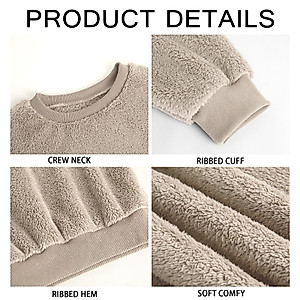 Runcati Mens Fuzzy Sherpa Sweatshirt Long Sleeve Fluffy Crew Neck Pullover Cozy Basic Unisex Fall Winter Warm Tops