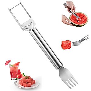 2024 Watermelon Cutter, 2-in-1 Stainless Steel Fruit Knife Watermelon Fork Slicer Cutter Slicer Tool Dual Head Fruit Forks Slicer Knife Summer Portable Fruit Cutting Knife Fork for Home (1, C)