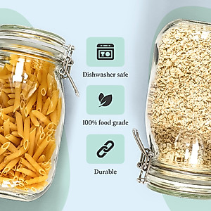 Set of 3 Glass Mason Jar with Airtight Lid 50 Ounces | Glass Storage Container for Food, Flour, Pasta, Coffee, Candy, Dog Treats, Snacks