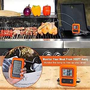 Wireless Meat Thermometer, Digital Meat Thermometer for Cooking, Instant Read Food Thermometer with 2 Stainless Steel Probes for BBQ Grill Smoker Oven Kitchen