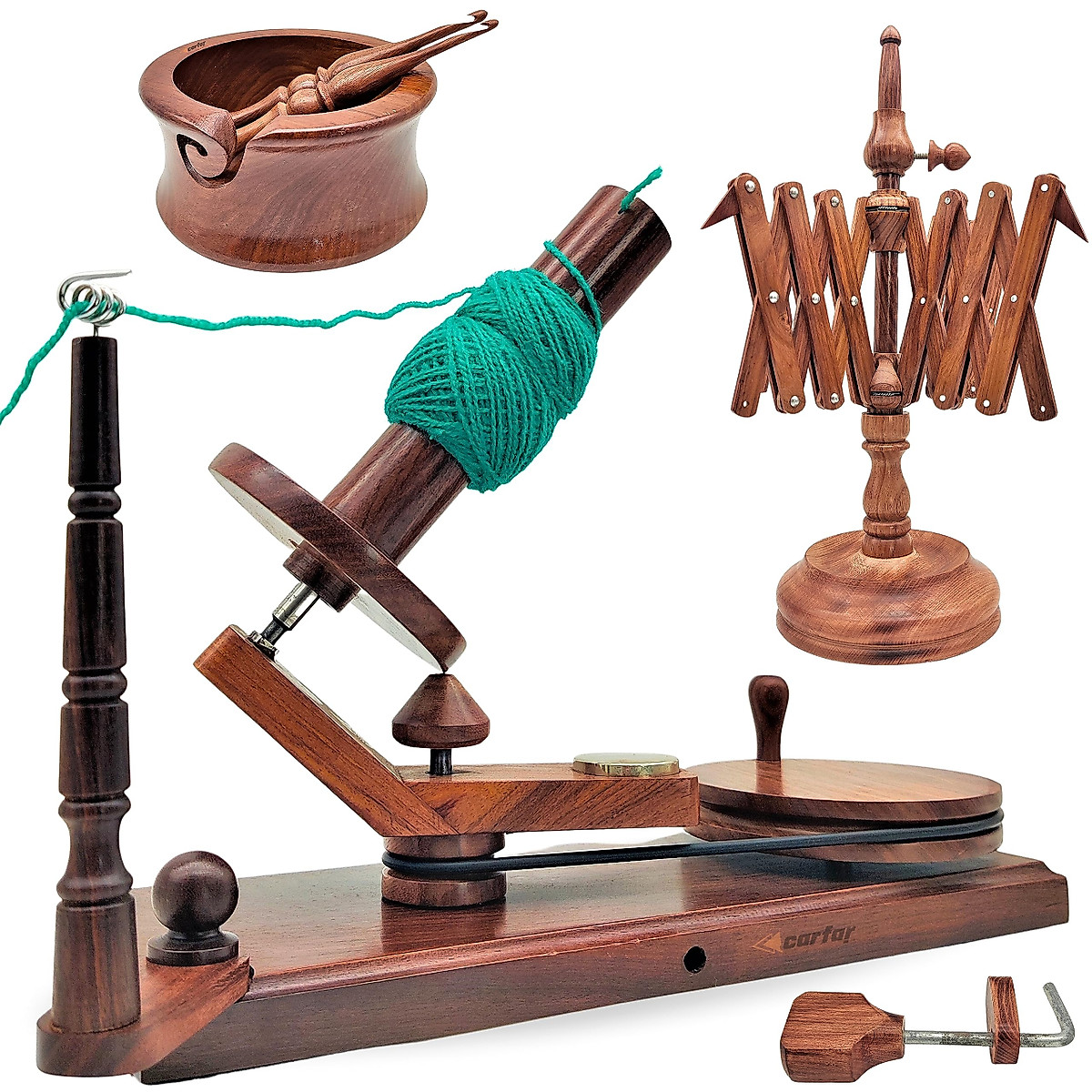 Carfar Wooden Yarn Winder Complete Set for Knitting and Crocheting Handmade Natural Wood Yarn Winder Combo