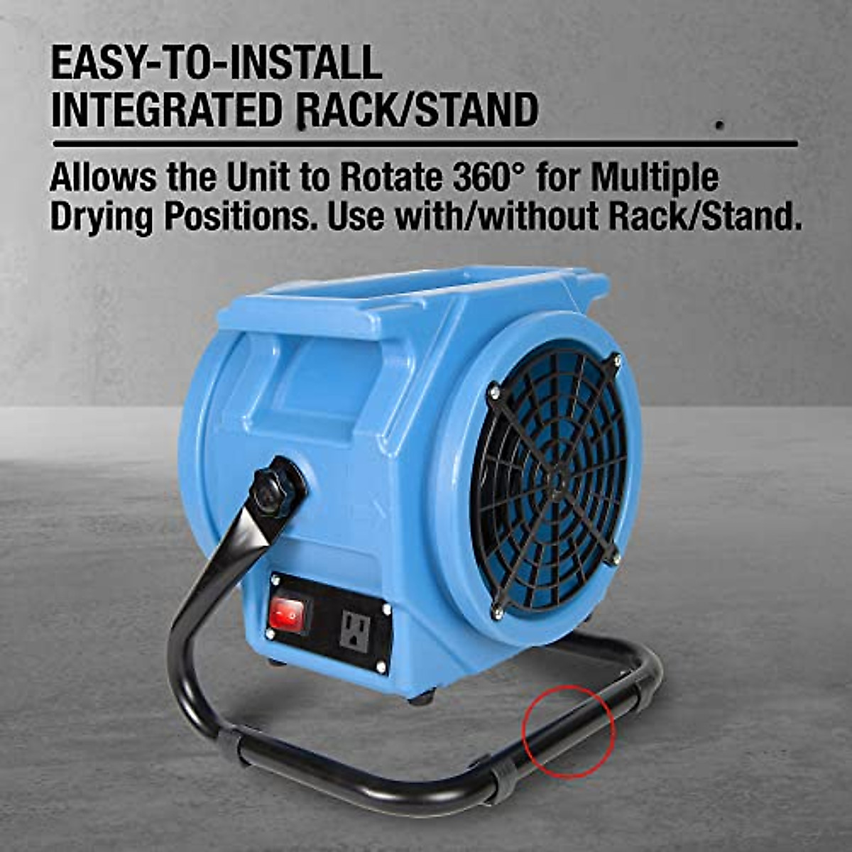 Puraero PA-250-HS-AF Compact Axial Fan, Air Mover, Blower Fan - 1/4 HP, 1050 CFM - Perfect for Basements, Attics, Bathrooms, and Water Damage Restoration - Lightweight, Durable, Energy Efficient, High Velocity Floor Fan - 360° Rotation - ETL/cETL Certifie