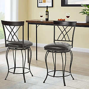 FurnitureR Classic Barstools Set of 2, Elegant Metal Back and Footrest Swivel Counter Height Bar Stools for Kitchen Island Pub, Bistro, Restaurant - Black (24 Inch)