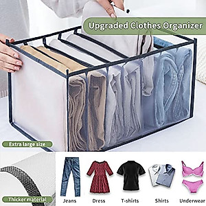Akpgf Wardrobe Clothes Organizer for Jeans, Upgraded 7 Grids Mesh Compartment Storage Drawer Organizers and Storage, Extra Large 4PCS Pants Jeans Sweater Thick Clothes Organizer