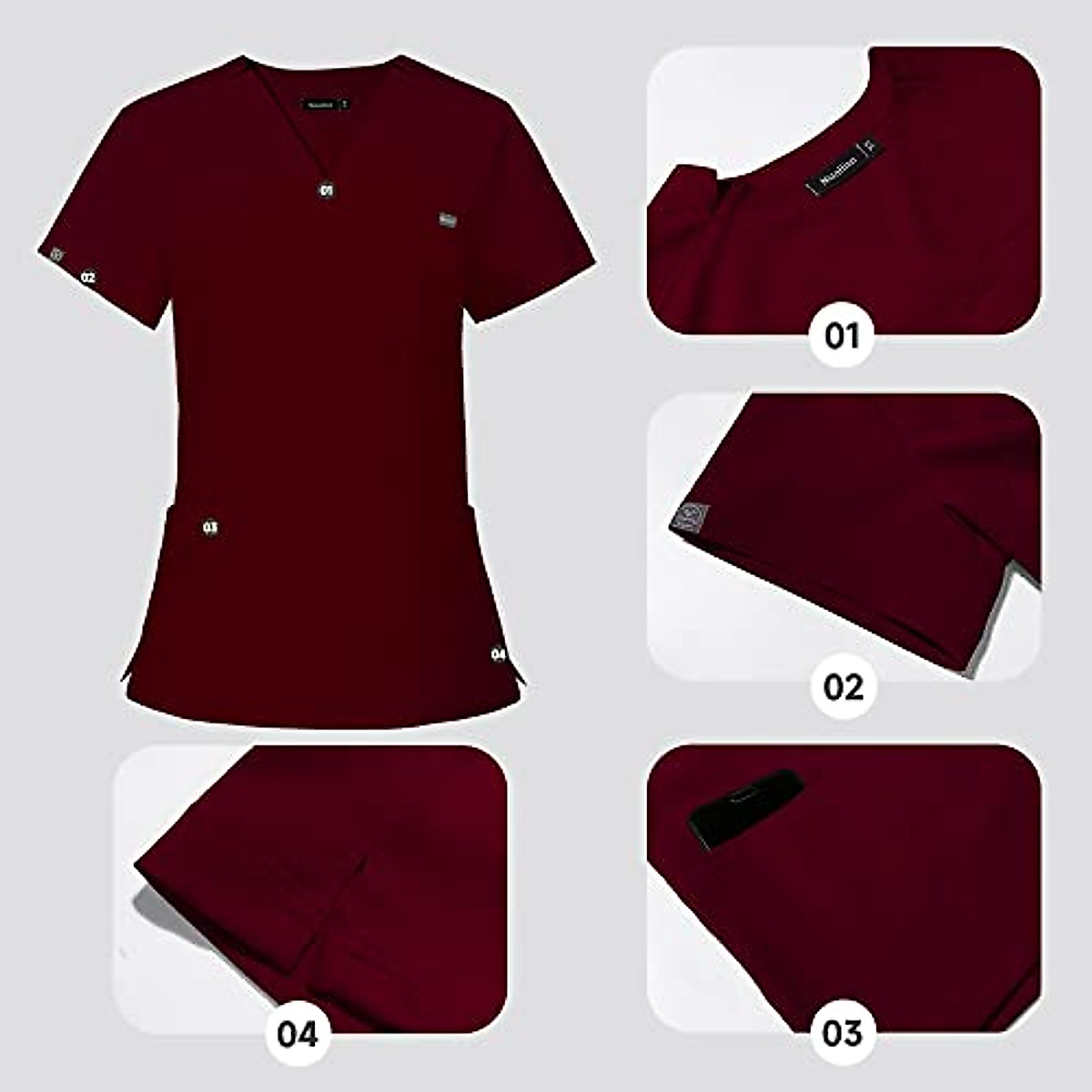niaahinn Scrub Set for Women- Scrubs Top Workwear Yoga Jogger Scrub Pants Nursing Uniform (Burgundy, M)