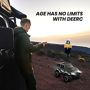 DEERC Remote Control Jeep Car with Realistic Headlight & Taillight, 160 Mins Play SUV Vehicle with Spare Tire, 2.4Ghz 1:18 All-Terrain Monster Trucks for Boys, Off-Road RC Trucks Gift for Kids