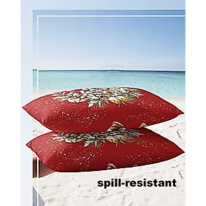 LBDOMOV Christmas Outdoor Throw Pillow Covers Cases for Patio Furniture Set of 2,Xmas Red Gold Winter Snowy Bell Pine Waterproof Decorative Lumbar Pillowcases for Garden Tent Balcony 12x20 Inch