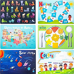 Hapinest 6 Pack Reusable Non Slip Educational Placemats for Toddlers and Kids