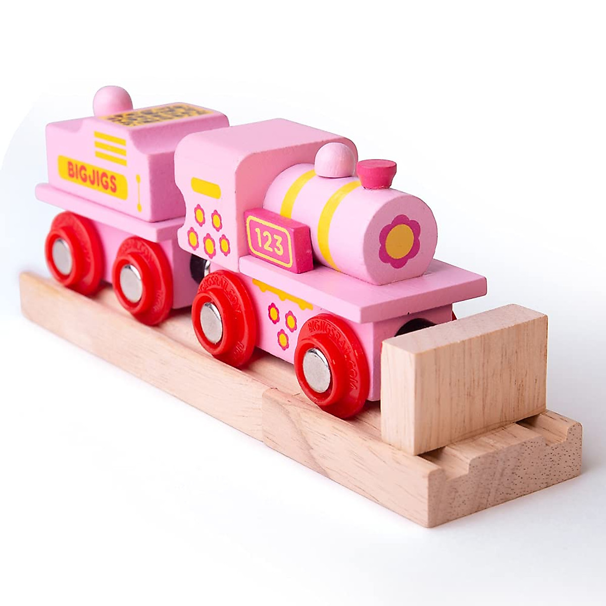 Bigjigs Rail Pink 123 Engine - Other Major Wooden Rail Brands are Compatible