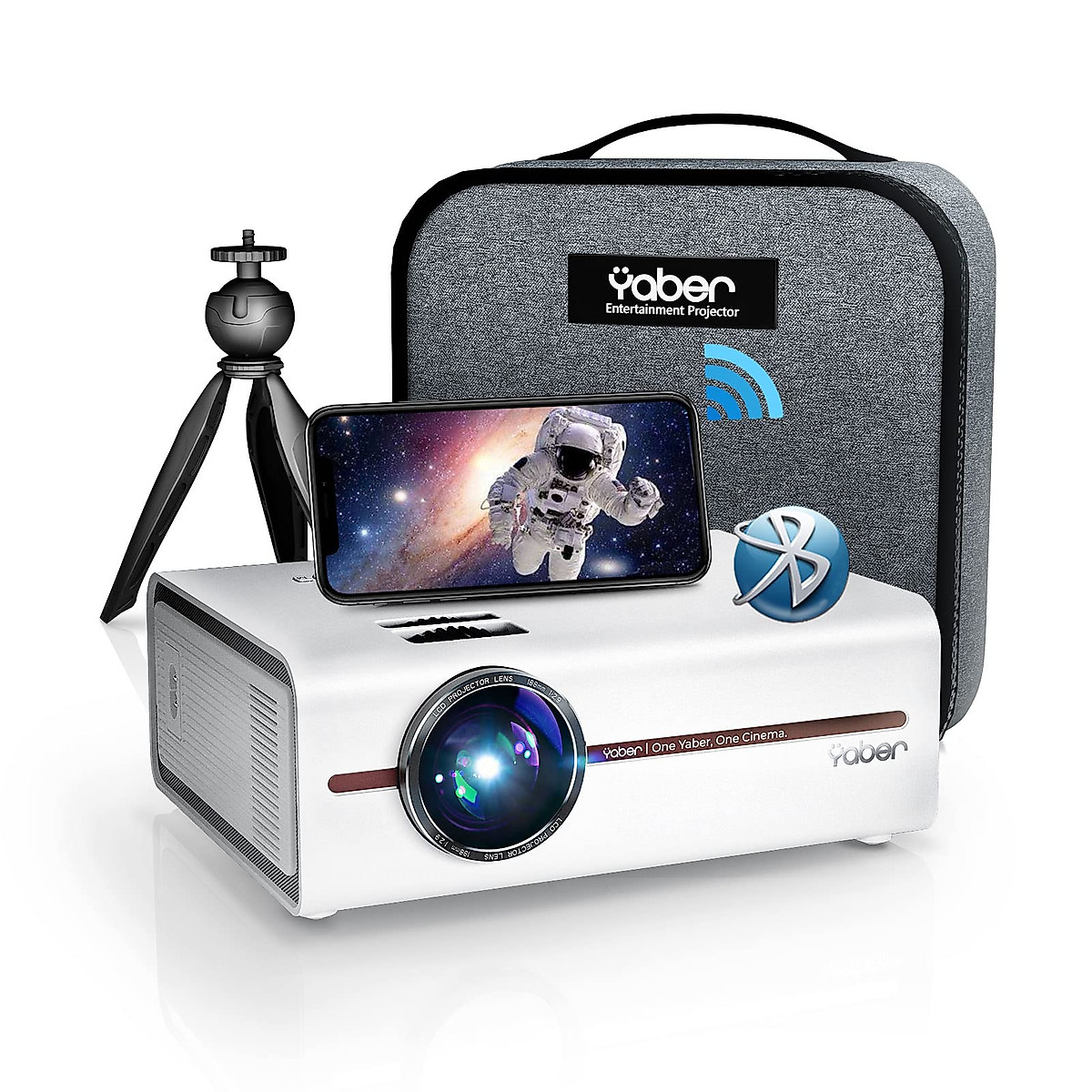 YABER Pro V5 Updated 9000L Projector with 5G WiFi and Bluetooth 5.1,1080P and 4K Supported Movie Projector, Mini Ourdoor Portable Projector with Tripod and Bag, Compatible with HDMI, USB, VGA, AV