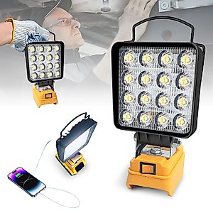 48W LED Work Light for Dewalt 20V Battery, 4800LM Cordless Work Light Battery Protection, Portable Flood Light with USB Charger Port for Workshop, Camping, Outdoor