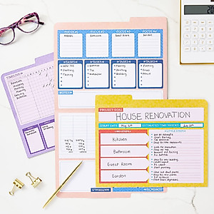Paper Junkie Set of 12 Project File Folders with Notes Section, 1/3 Cut Tab Office Supplies in 6 Colors (Letter Size)