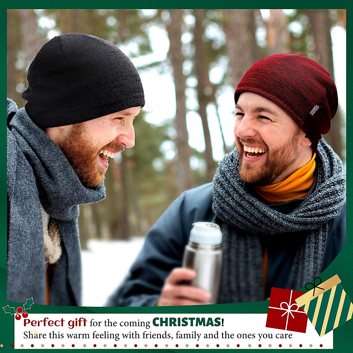 Lvaiz Winter Fleece Lined Knitted Beanie Hats for Men Reversible Windproof Watch Hat Warm Skull Cap for Women(Black+Orange)