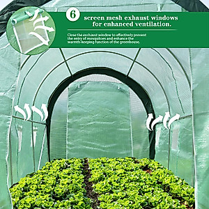 Aoodor 12 x 7 x 7ft. Portable Walk-in Tunnel Greenhouse, Large Heavy Duty Gardening Plant House with 2 Zippered Doors 6 Screen Windows for Backyard, Outdoor - Green