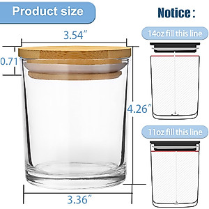 CONNOO 8 Pack 14 OZ Clear Glass Candle Jars with Bamboo Lids for Making Candles, Large Size Empty Candle Tins with Sticky Labels - Leakproof & Dishwasher Safe.