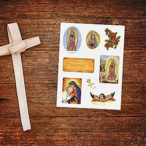 Assorted Catholic Decal Sticker Sheet Pack, Our Lady of Guadalupe, Novelty Religious Stickers Sunday Schools, Scrapbooking, Journaling, Church Giveaways, and More, 3 Sheets Included, Multi
