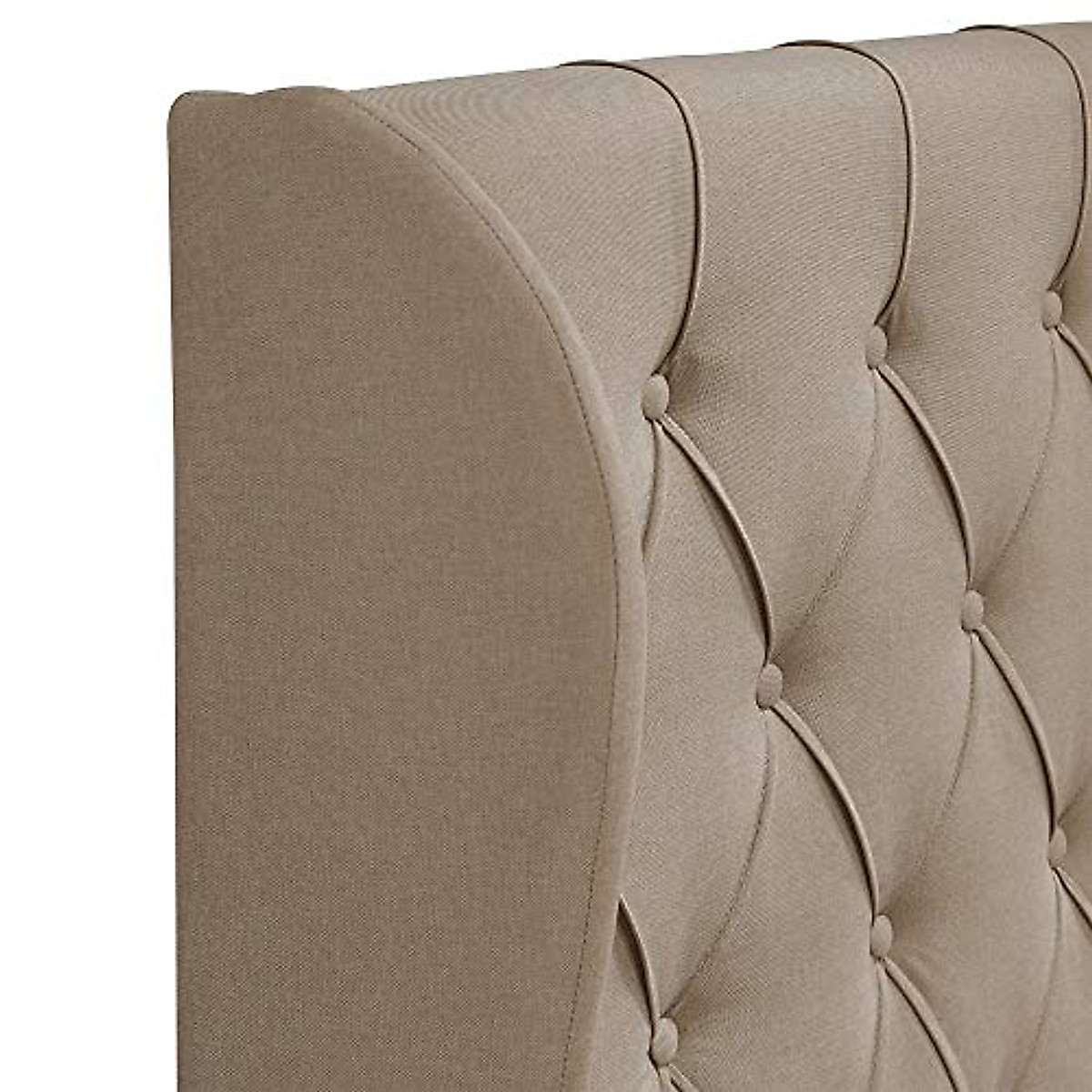 Lillian August Modern Wingback Upholstered Headboard with Diamond-Tufting, Soft Fabric Bedroom Accent Furniture, Eastern King, Beige