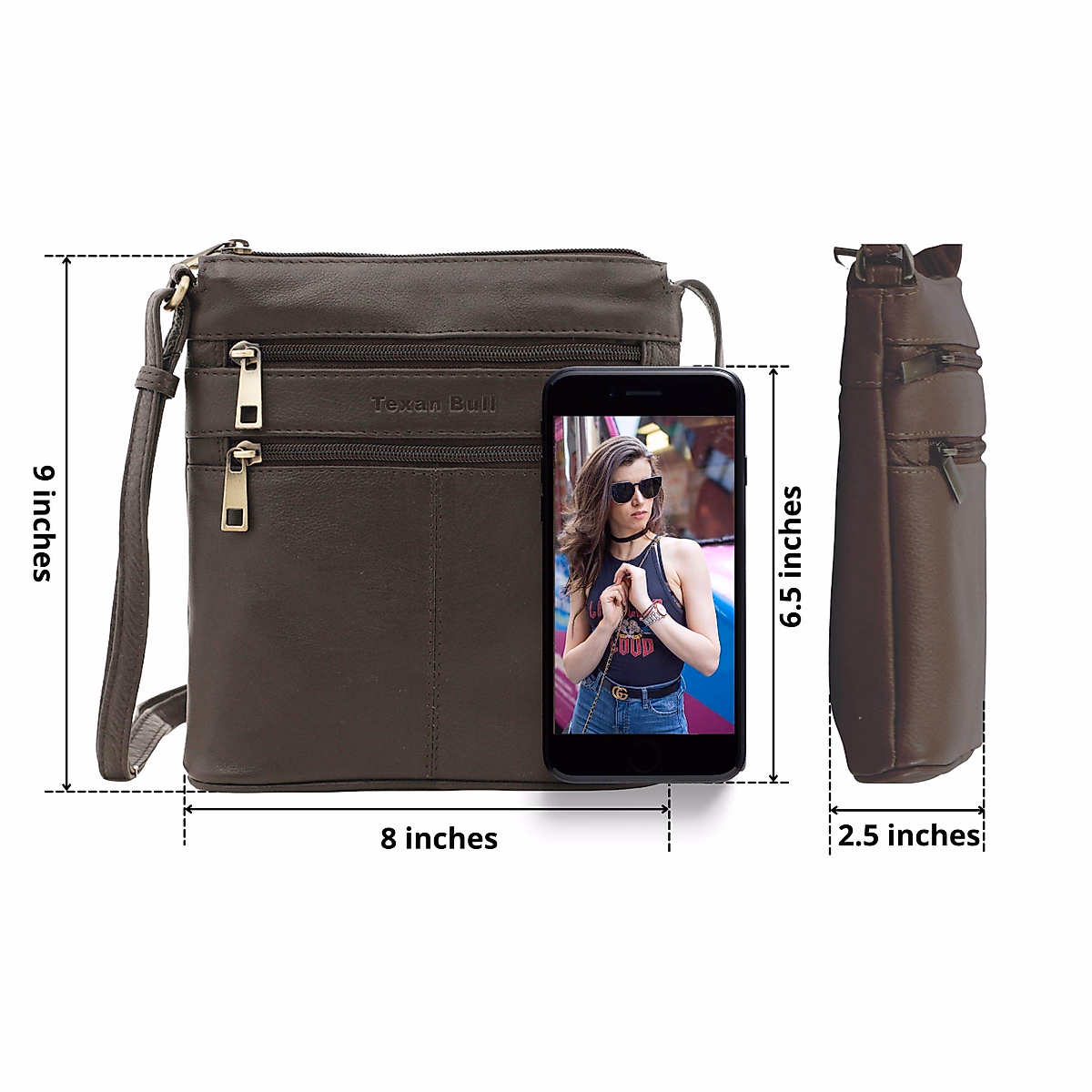 Texan Bull Leather Crossbody Bags For Women-Shoulder Strap Women Purses Travel Handbags (Brown)